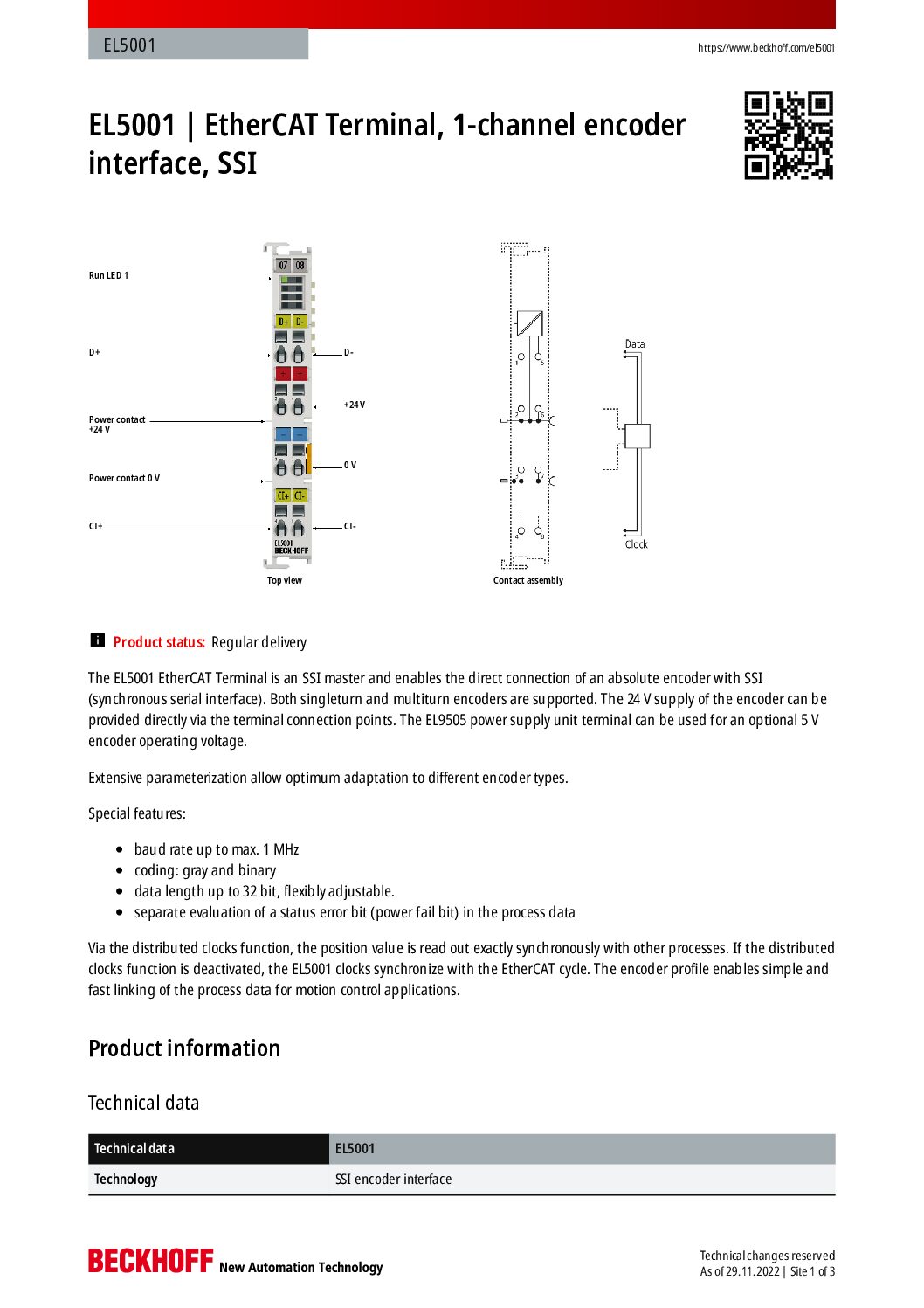 EL5001-EtherCAT Terminal, 1-channel encoder interface, SSI - Tienda en línea - AMS LATAM